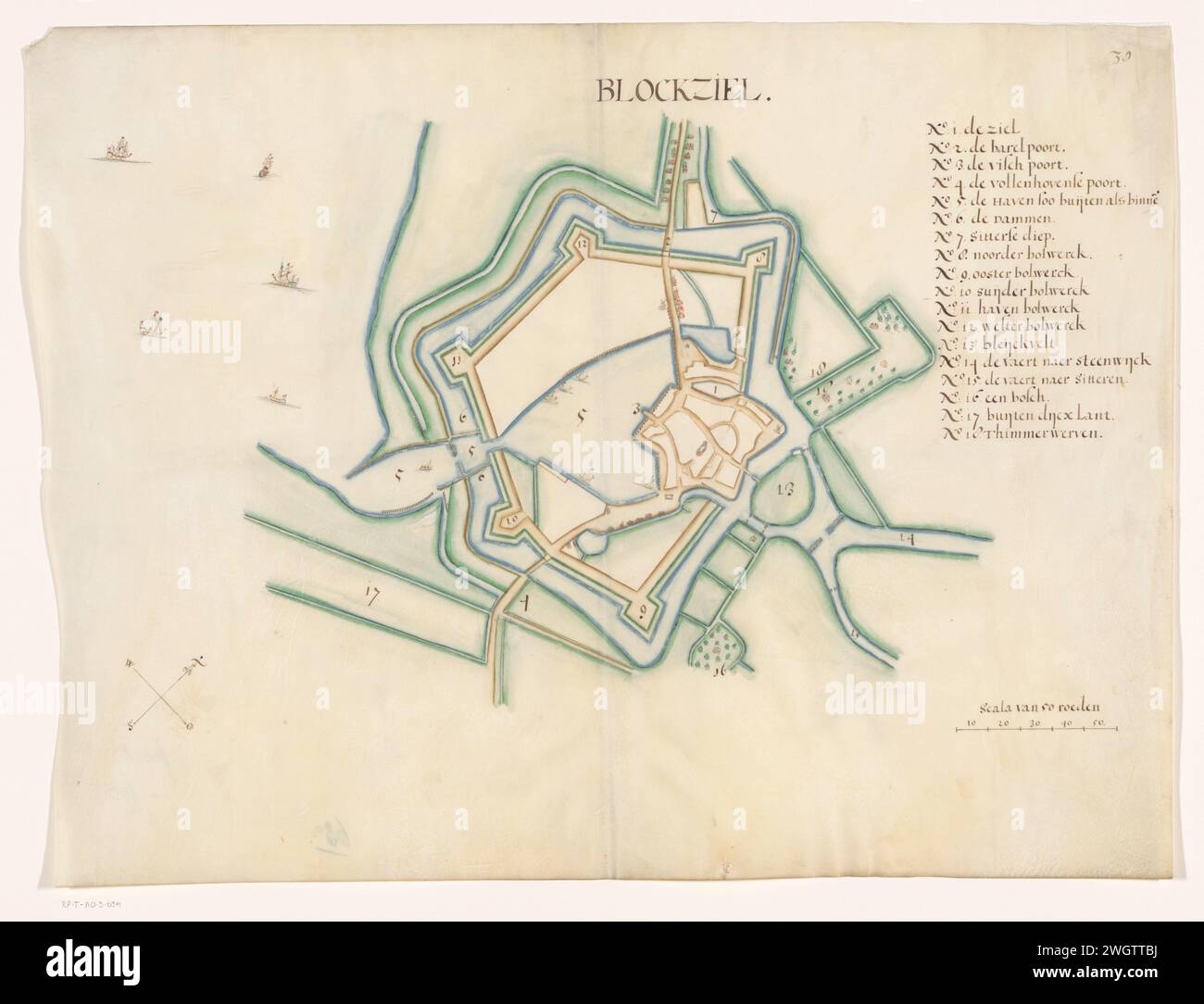 Fortress map of Blokzijl, Anonymous, c. 1650 - c. 1799 drawing At the ...