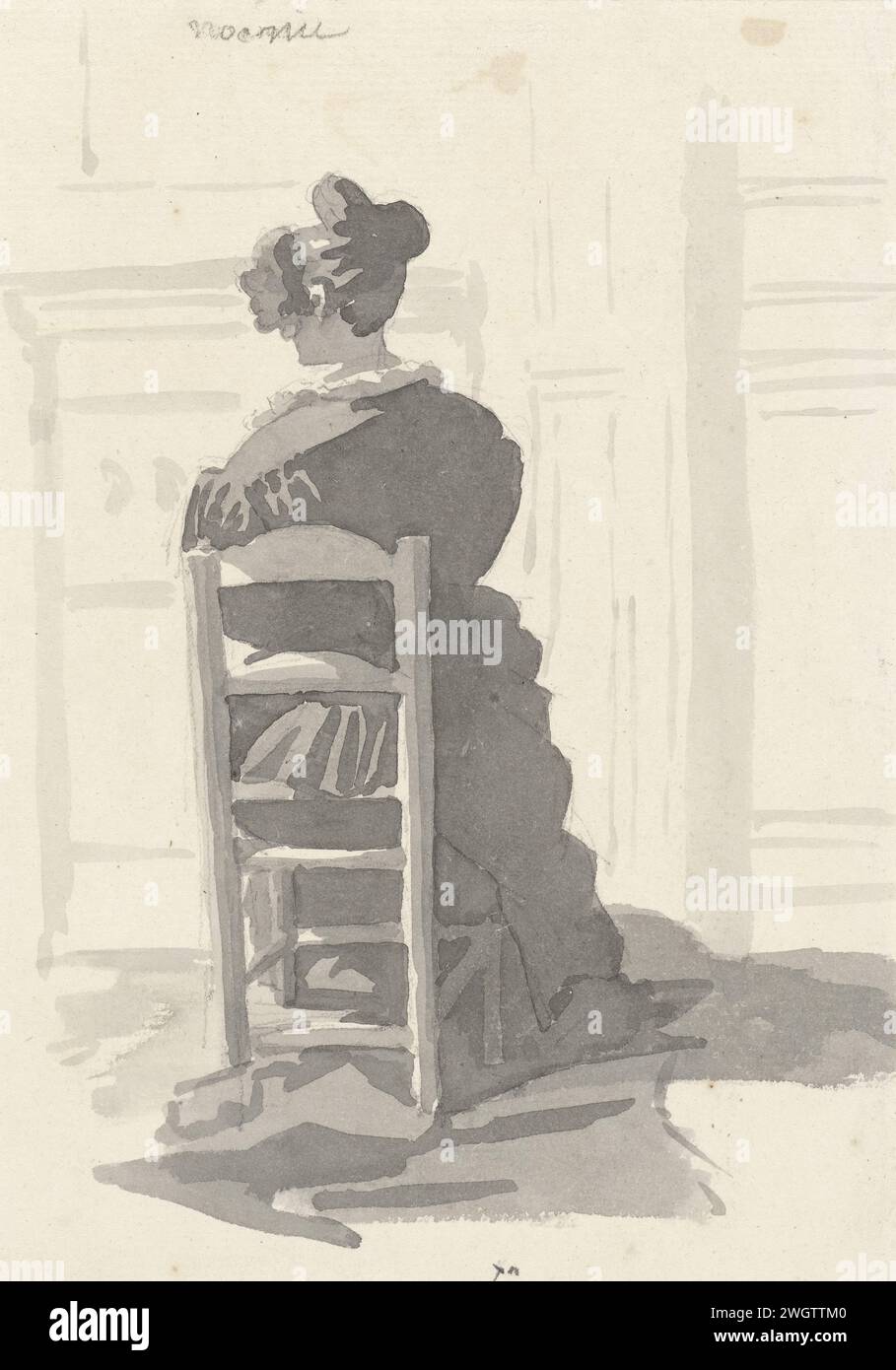 Sitting on a chair, seen from behind, Camille Chenou Levesque, 1800 ...