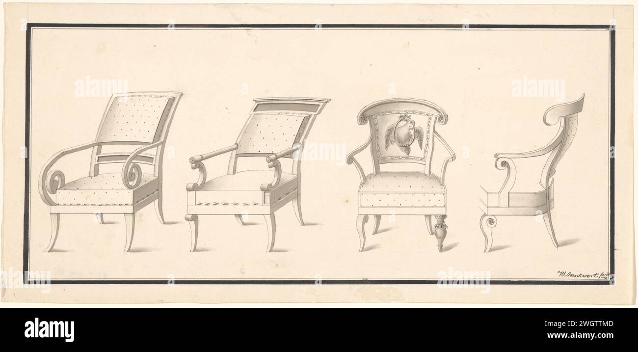 Four armchairs with covered back and seat, Carl Wilhelm Marckwort, c ...