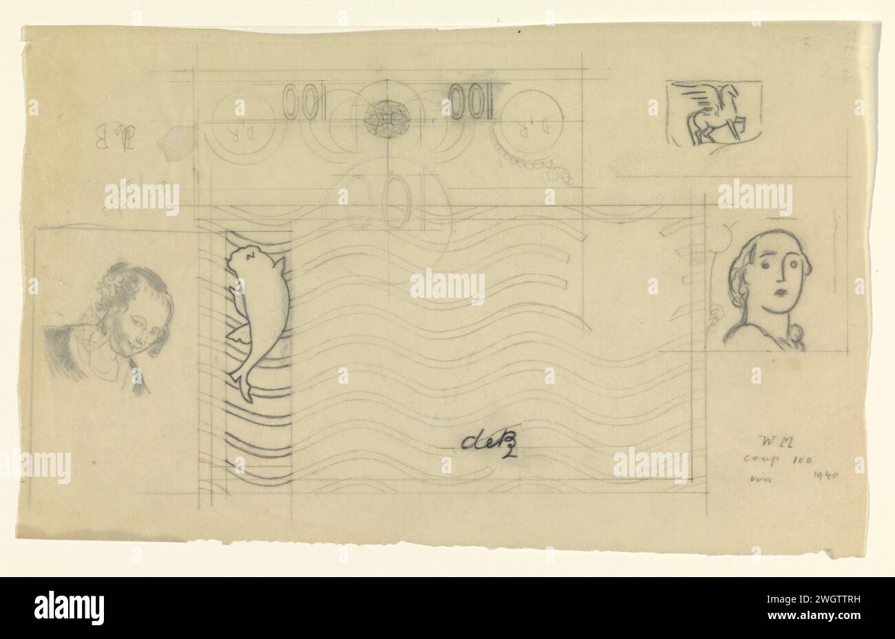 Rectangle with waves, a fish and two faces, Leo Gestel, after Jan ...