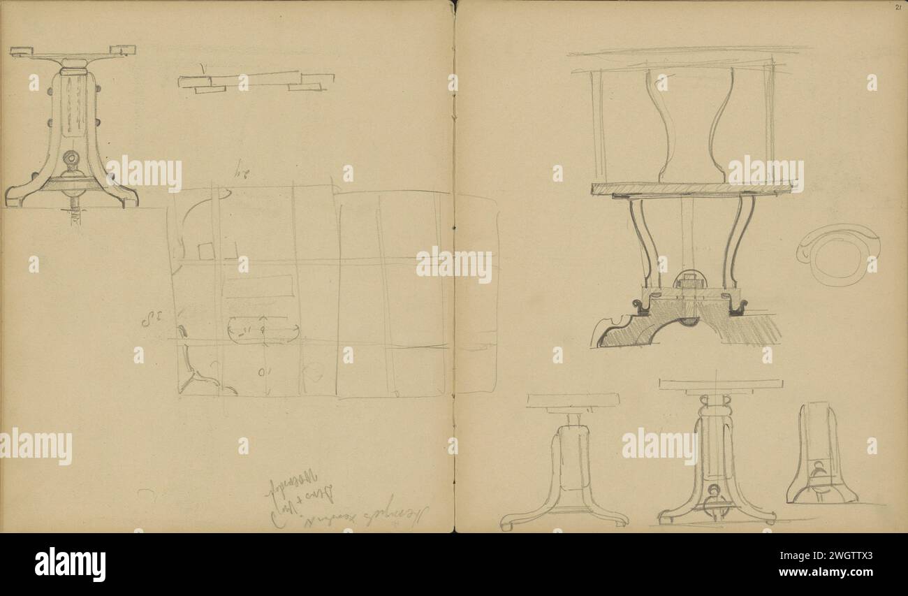 Designs for the chassis of a table, c. 1906 Also a map. Page 20 Verso ...