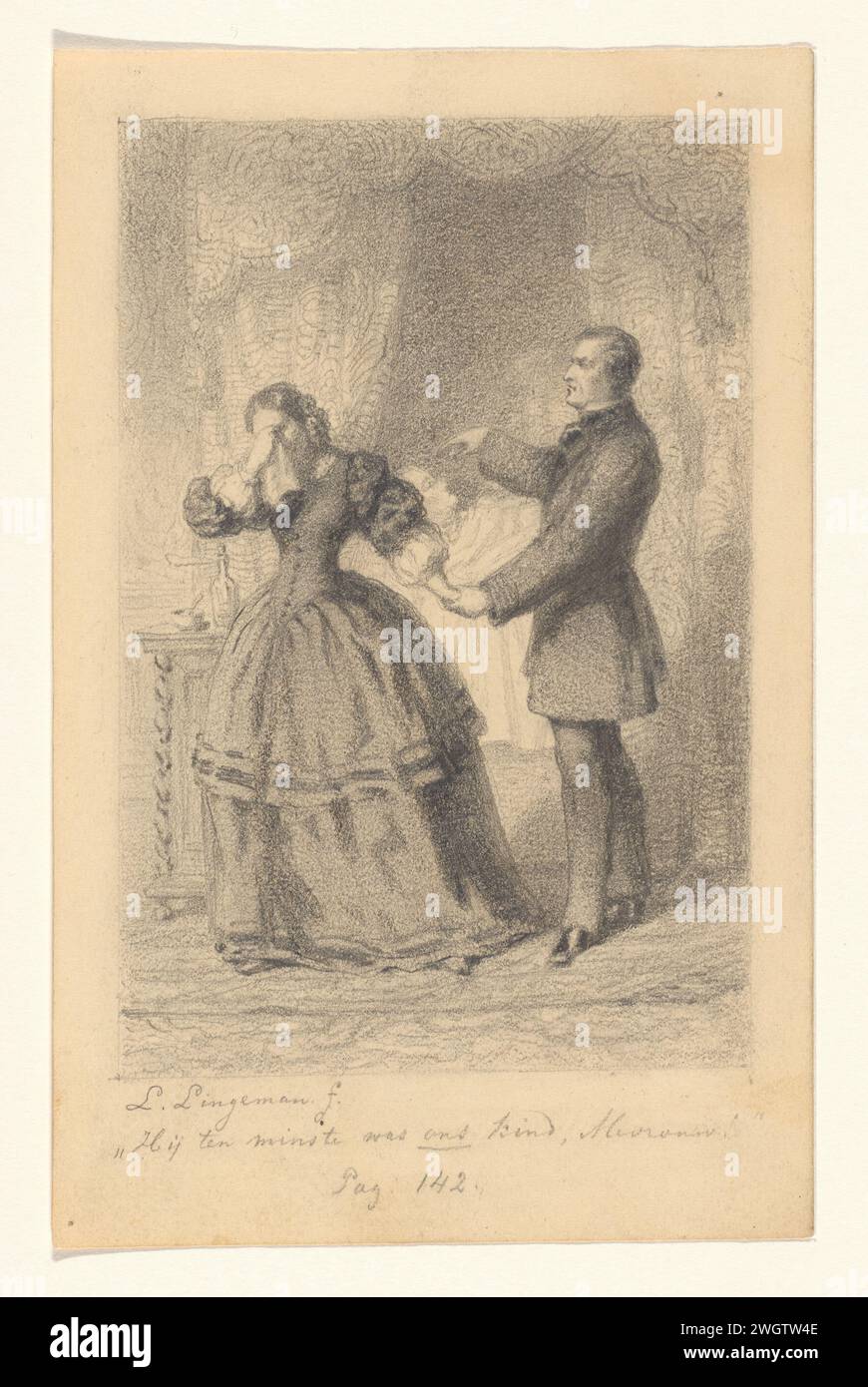 Couple at their child's deathbed, Lambertus Lingeman, 1839 - 1894 ...