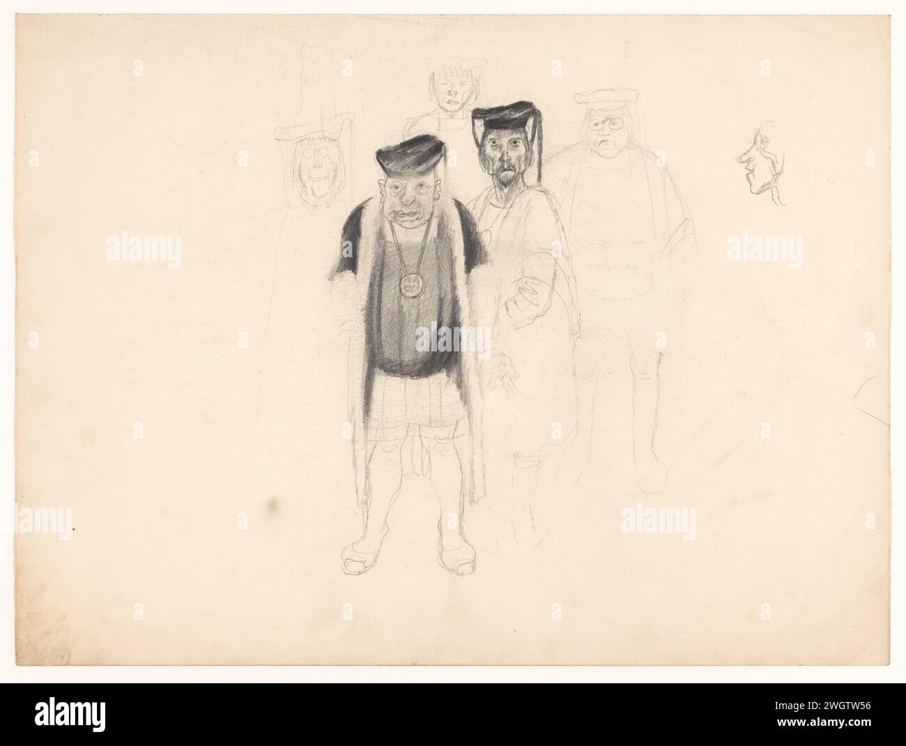 Group standing figures, c. 1936 - c. 1940 drawing paper. pencil ...