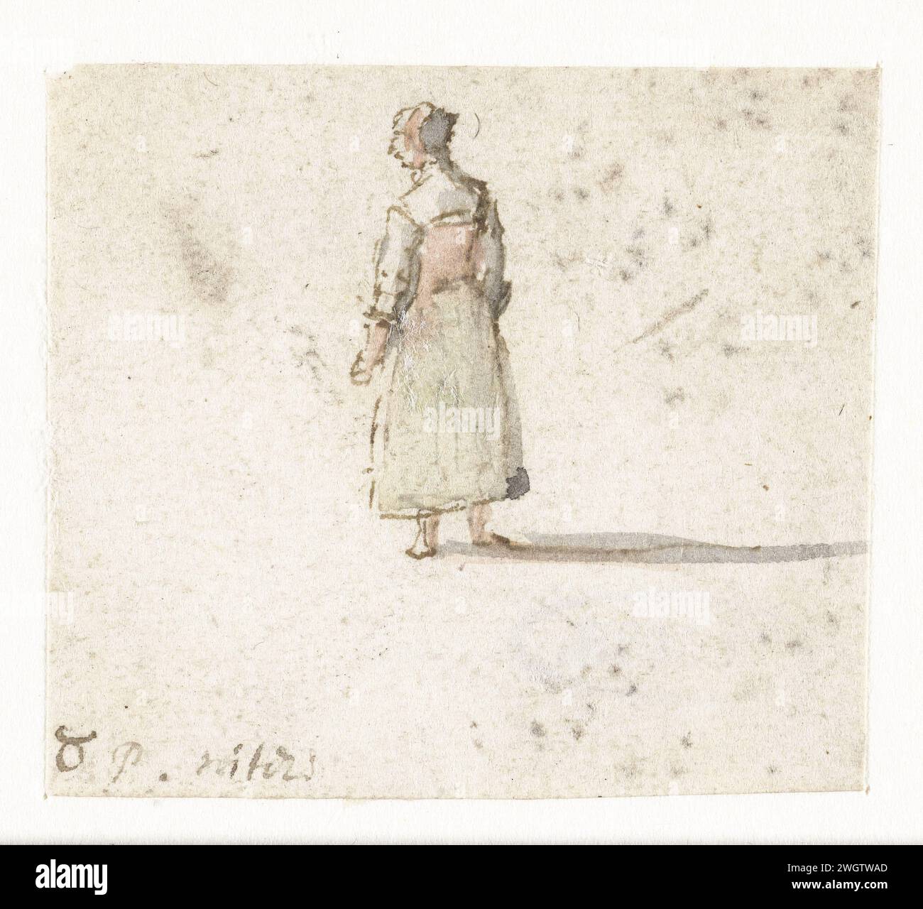 Standing woman, seen on the back, Gilles Neyts, 1633 - 1687 drawing ...