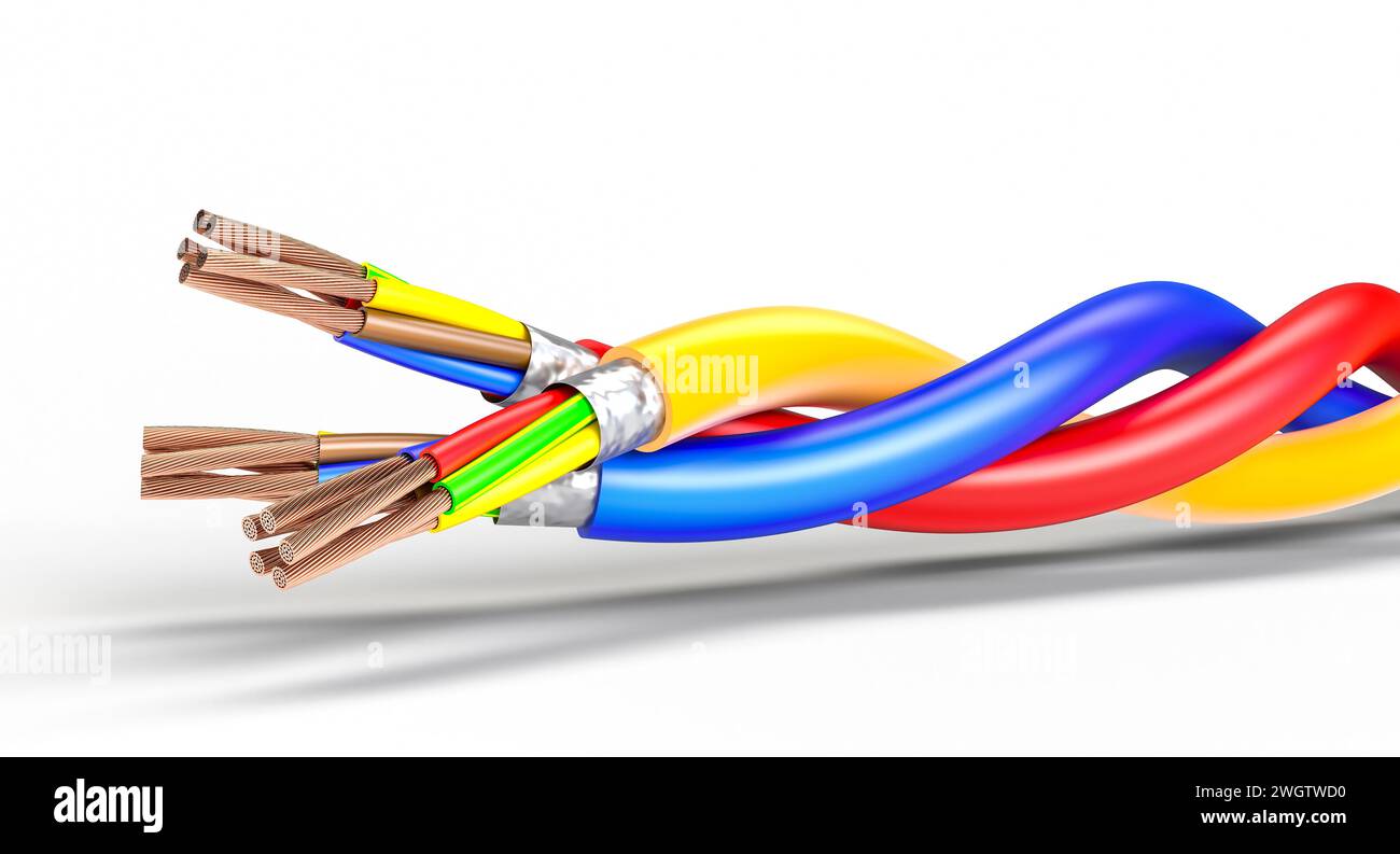 multi-stranded copper cables twisted together. 3d render Stock Photo ...