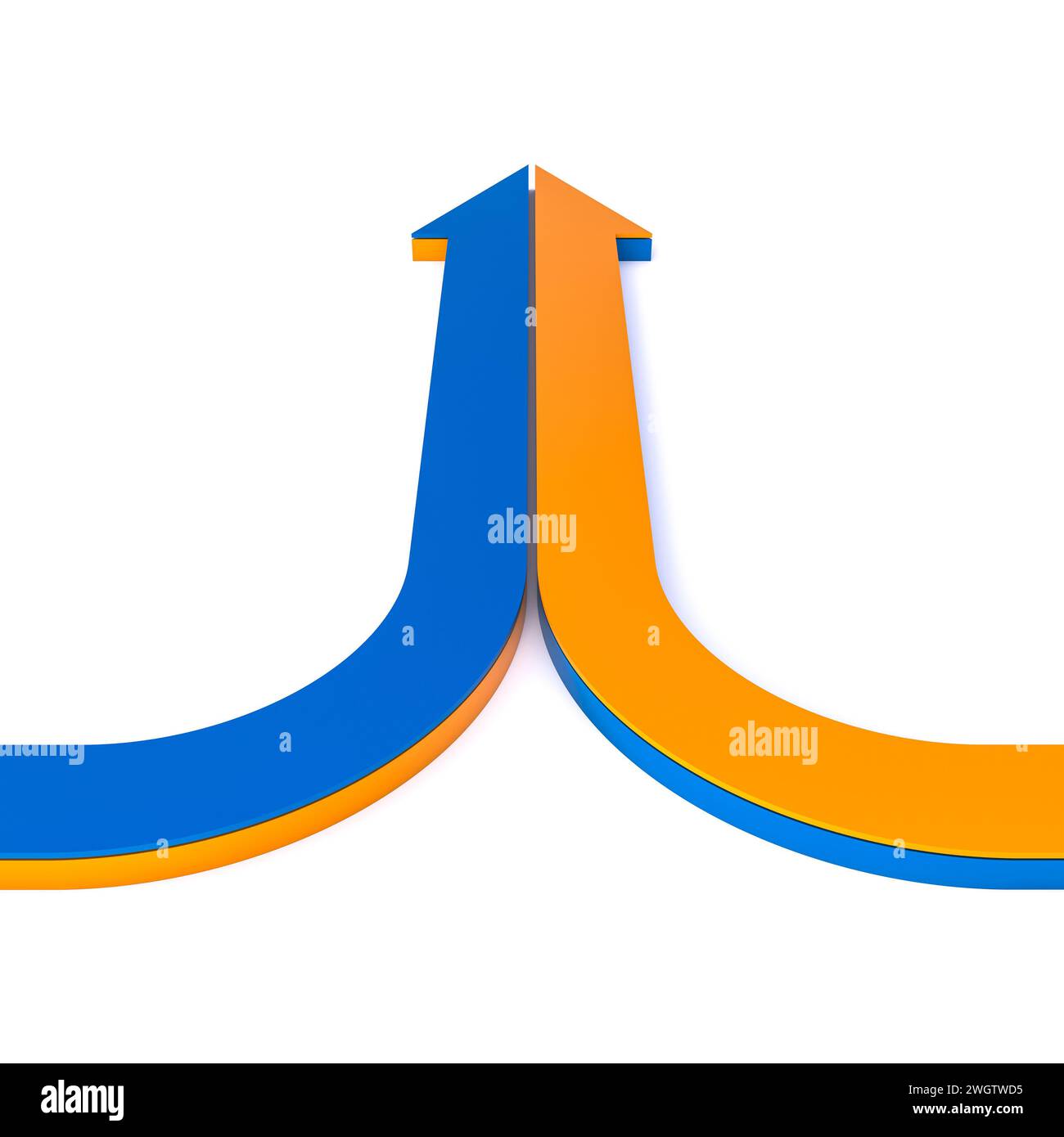 blue and orange arrows converging on a white background. 3d render ...
