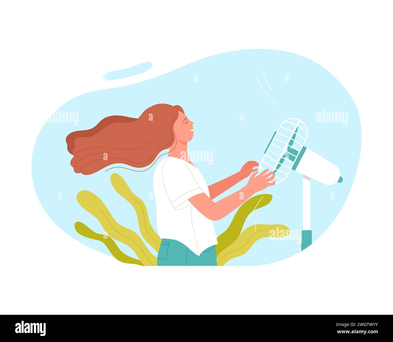 Too hot woman sweating fan Cut Out Stock Images & Pictures - Alamy