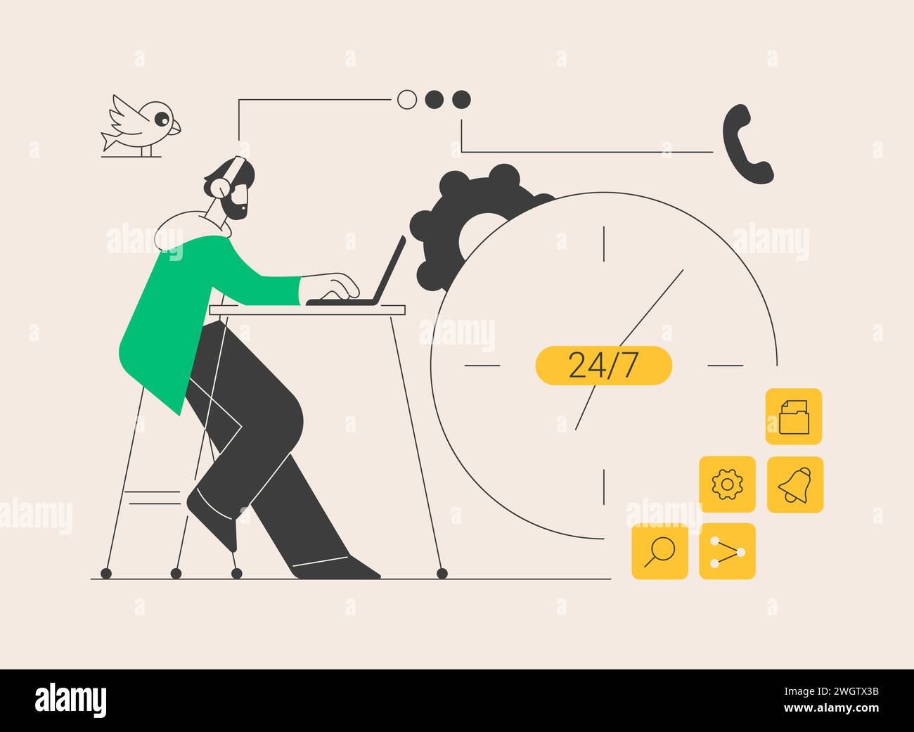 24 for 7 service abstract concept vector illustration Stock Vector ...