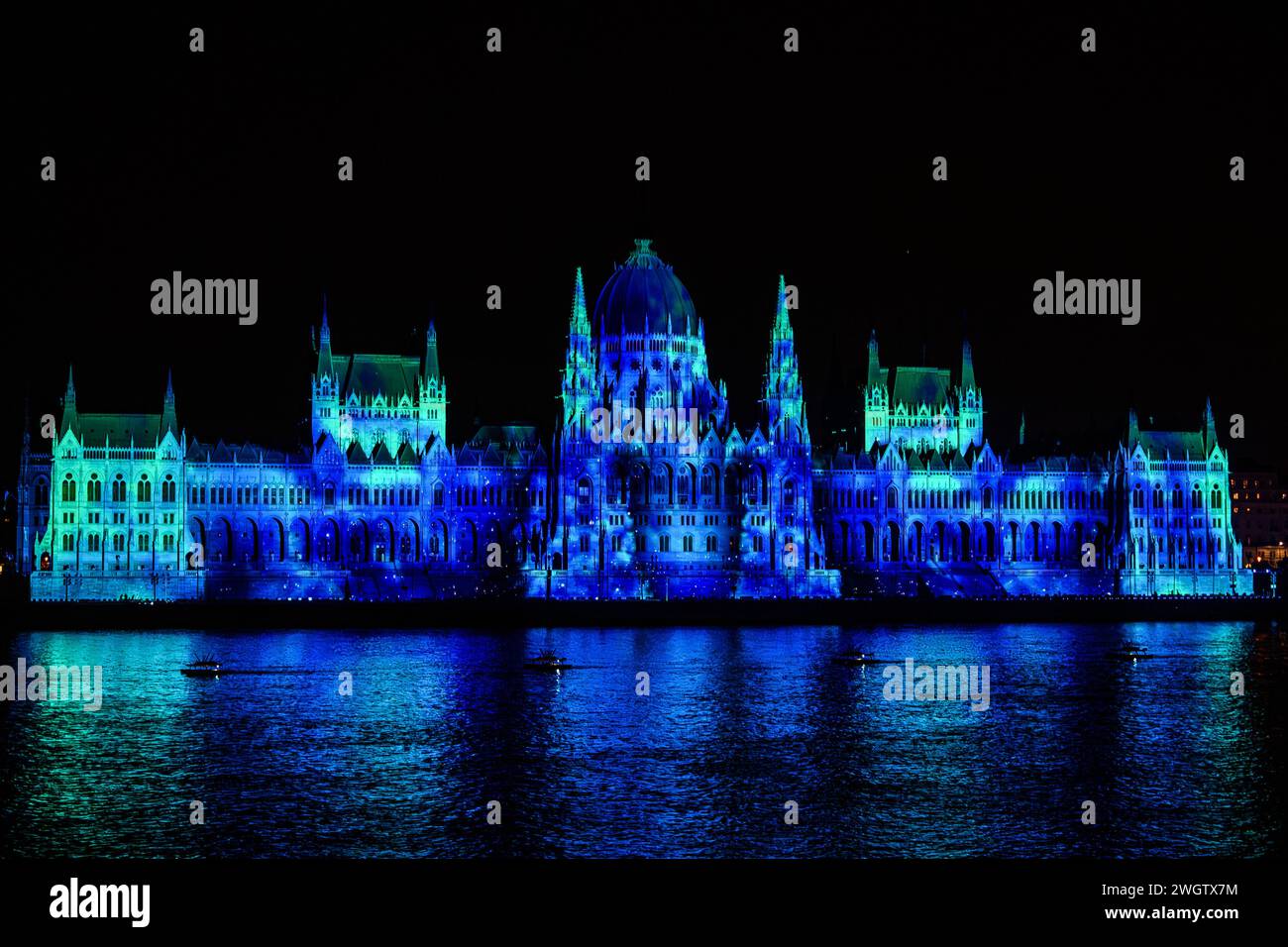 Firework and light paint on the Hungarian Parliament building at 20th ...