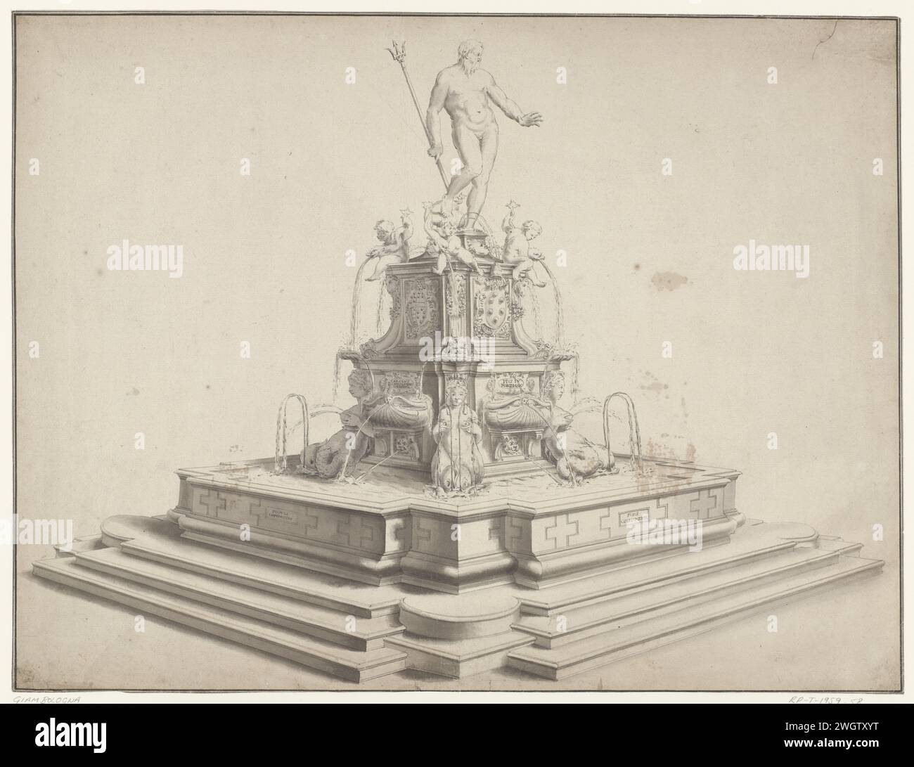 Fontein van Neptunus, anonymous, after Giambologna, 1650 - 1800 drawing ...