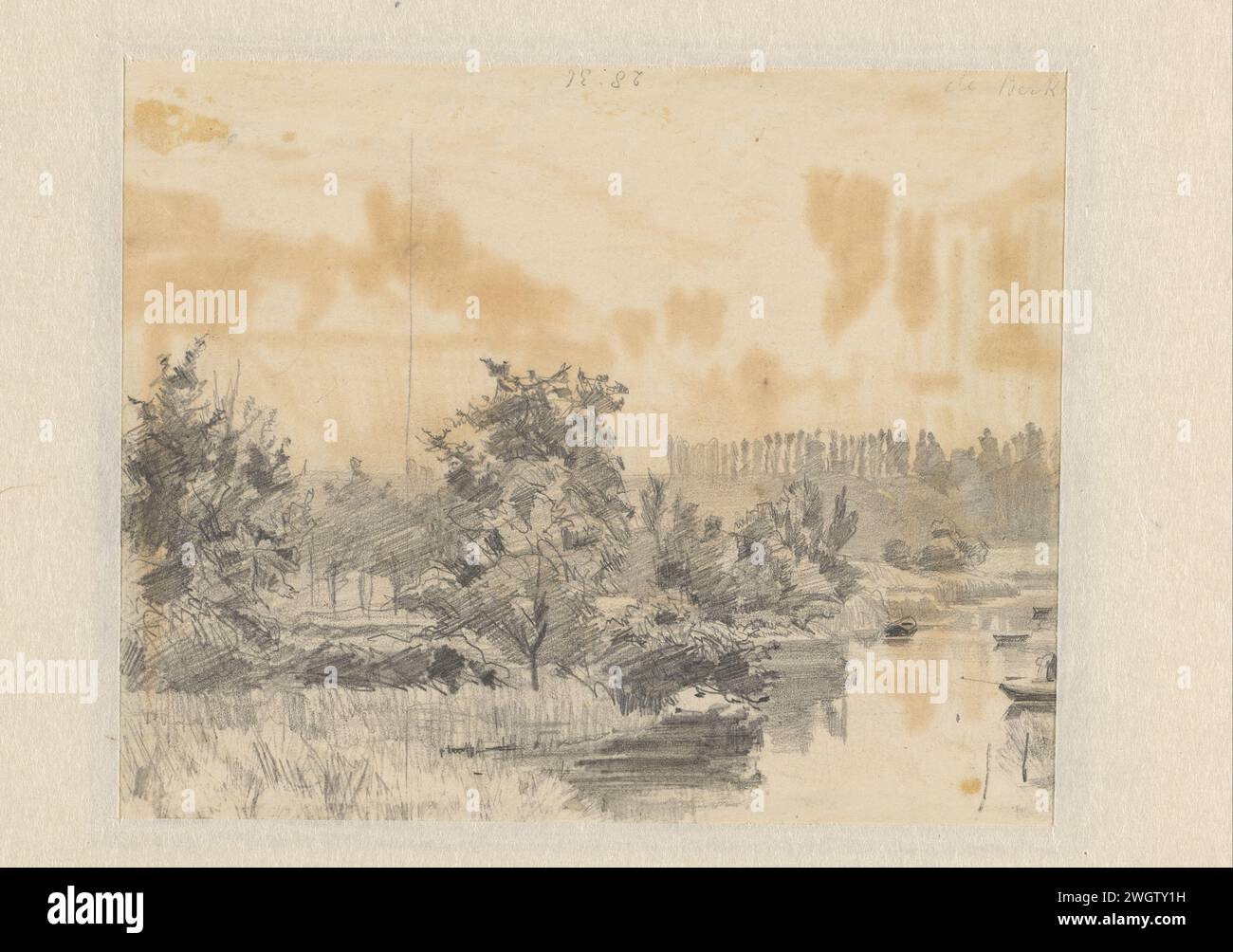 Landscape with River Berkel, Coen Metzelaar, 1855 - 1881 drawing paper ...