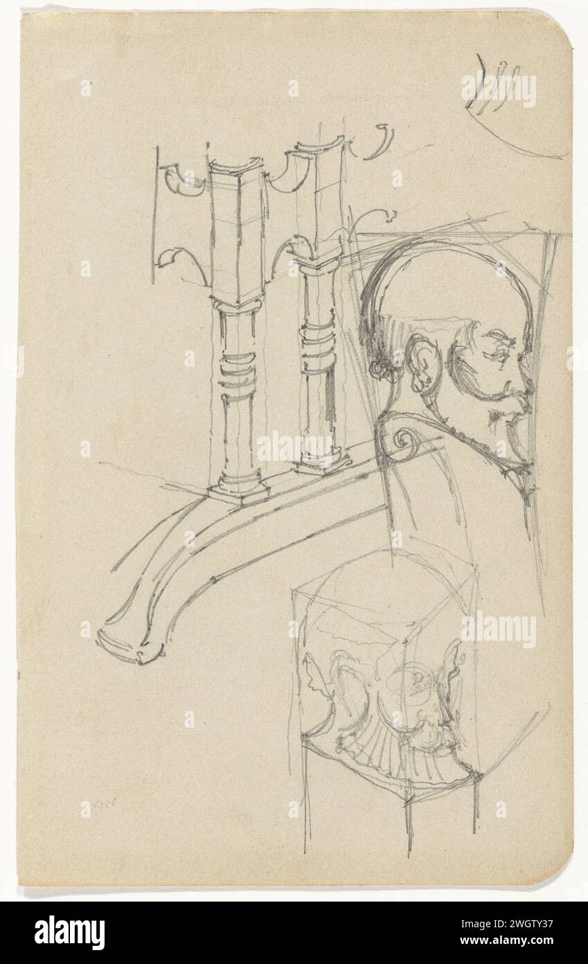 Sketch of the chassis of a table, and an edited handrail, Gerrit Willem ...