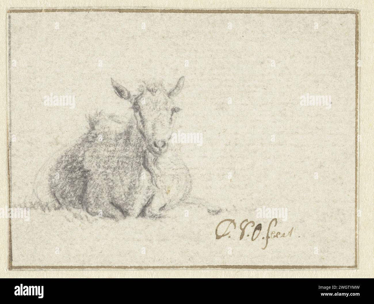 Lying goat, from before, Pieter Gerardus van Os, 1786 - 1839 drawing ...