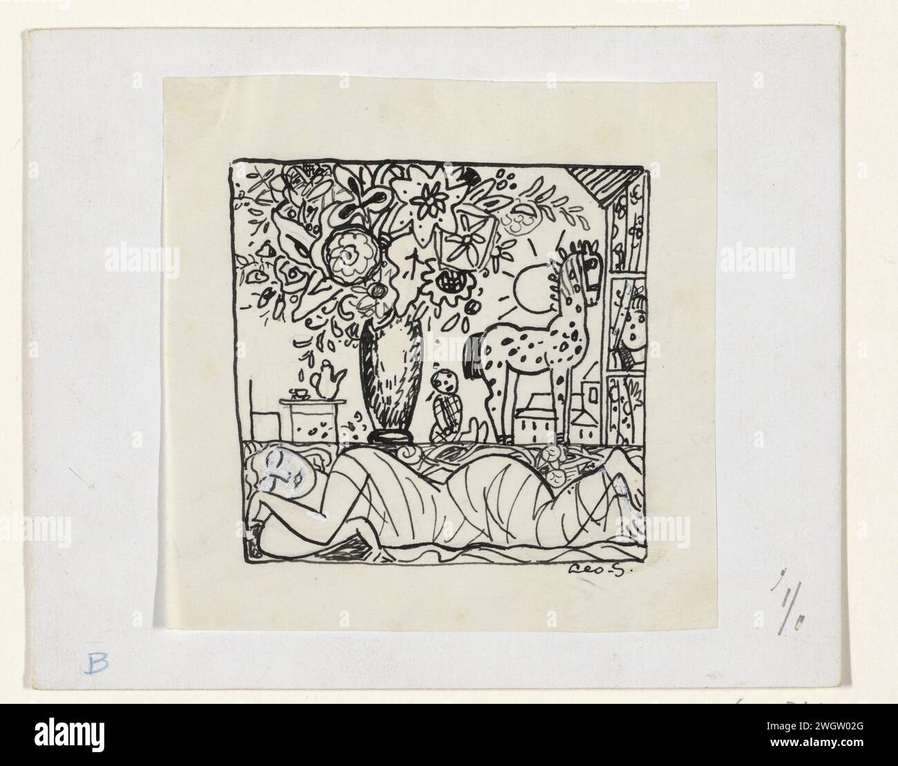 Sleeping Woman, Leo Gestel, 1891 - 1941 drawing paper. deck paint ...