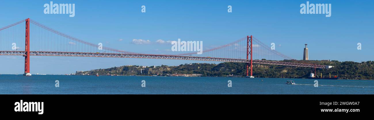 Panoramic view of the 25th of April Bridge in Lisbon, Portugal Stock ...