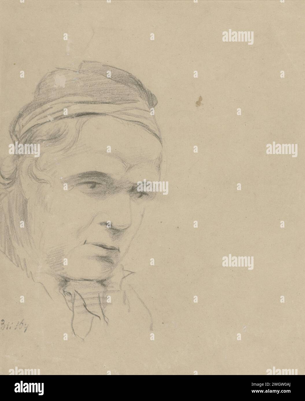 Manskop, looking down, Alexander Cranendoncq, 1809 - 1869 drawing paper ...
