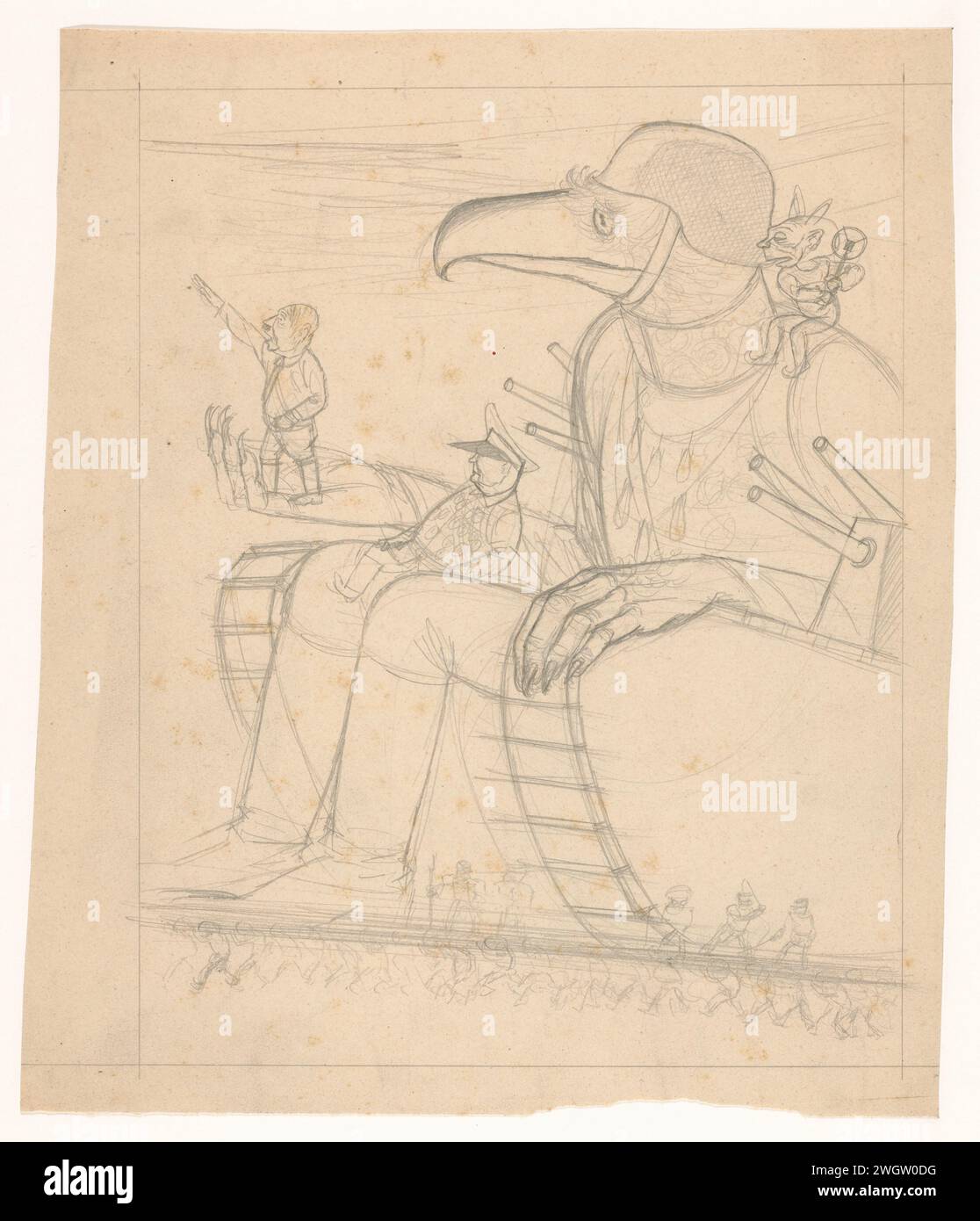 As a soldier dressed eagle is on a tank, 1933 - 1945 drawing Caricature ...