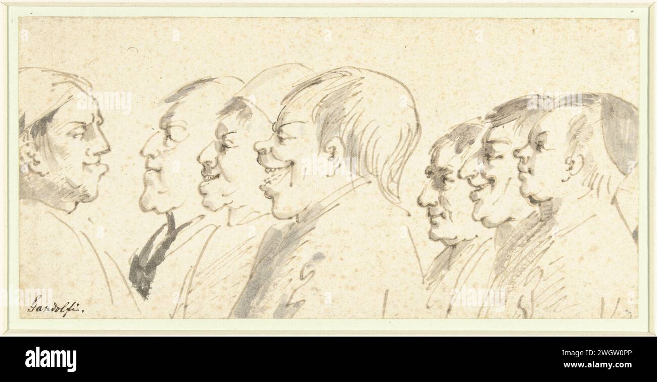 Sketch sheet with caricatures, Gaetano Gandolfi, 1744 - 1802 drawing ...