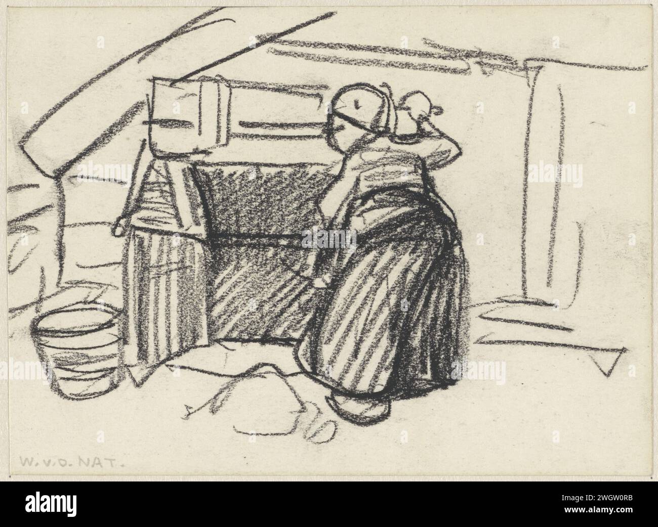Farmer's wife, Willem van der Nat, 1874 - 1929 drawing paper. chalk ...