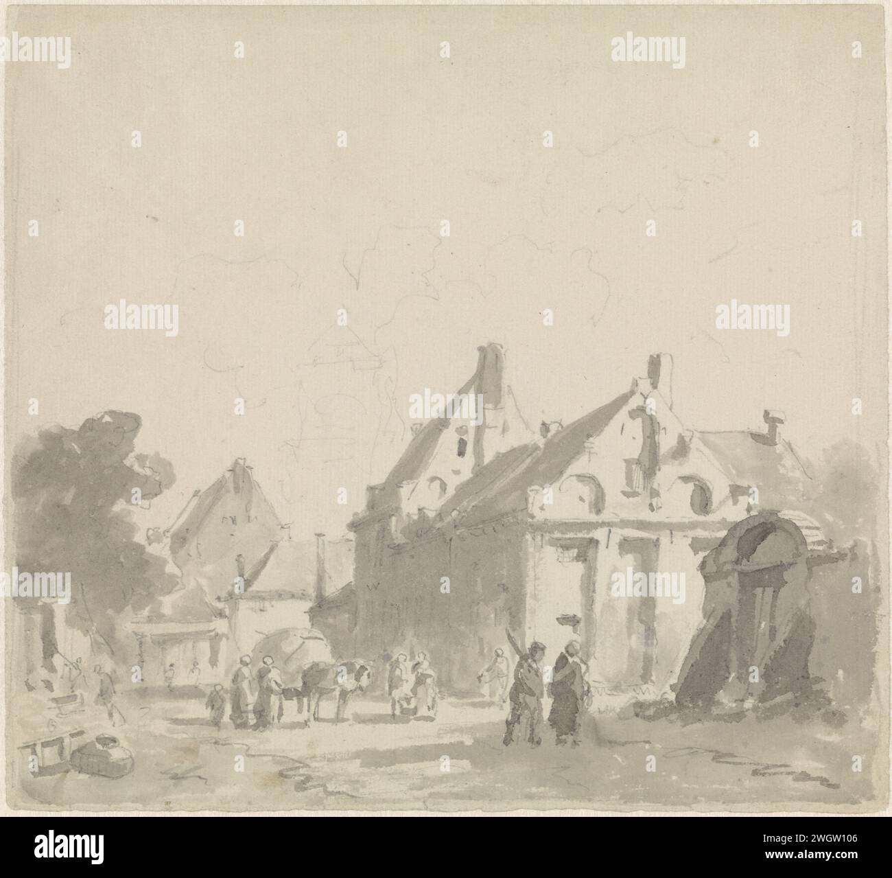 View of a broad street in a German (?) City, Adrianus Eversen, 1828 ...