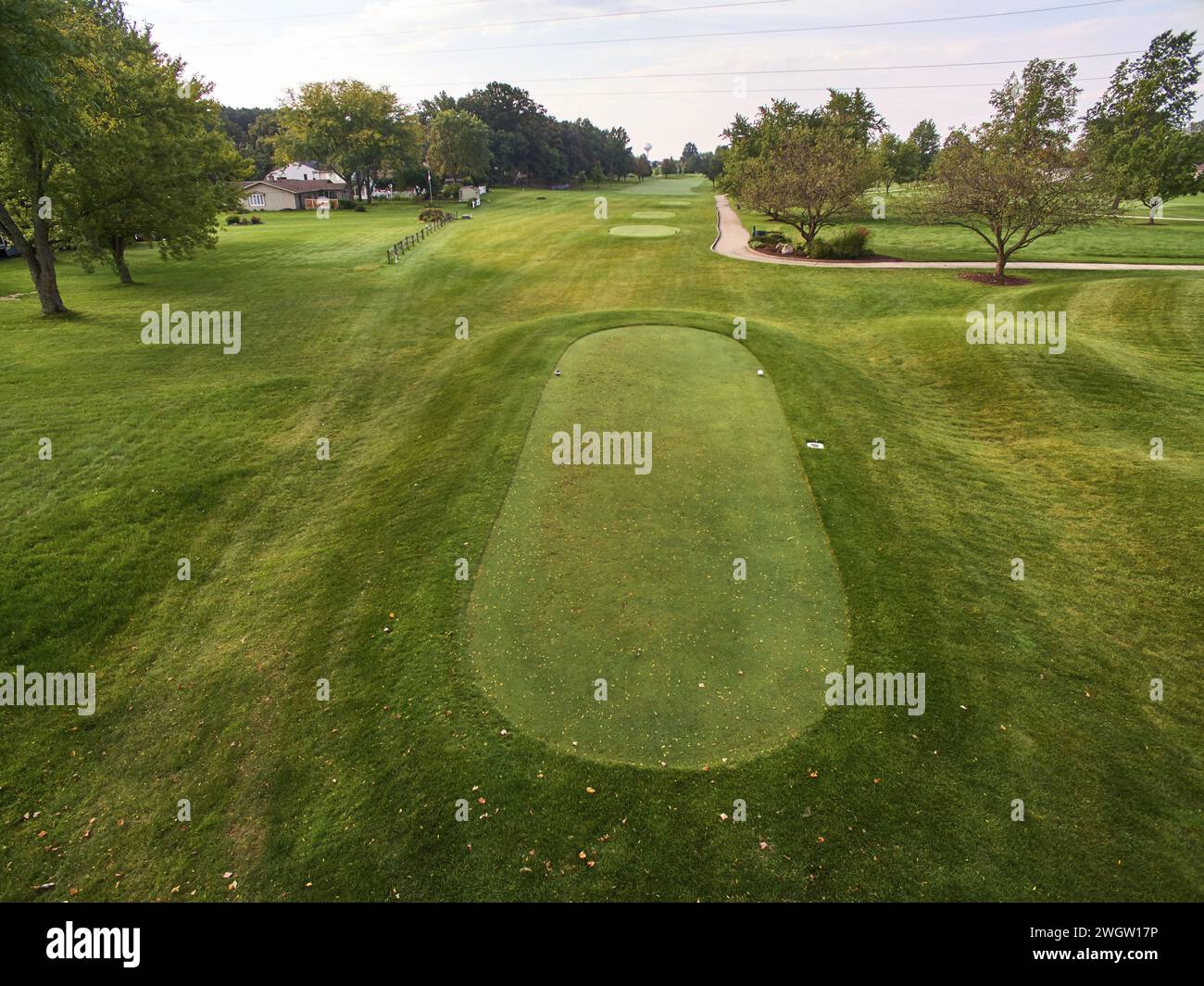 Aerial Autumn Golf Course with Winding Cart Path, Suburban Indiana ...