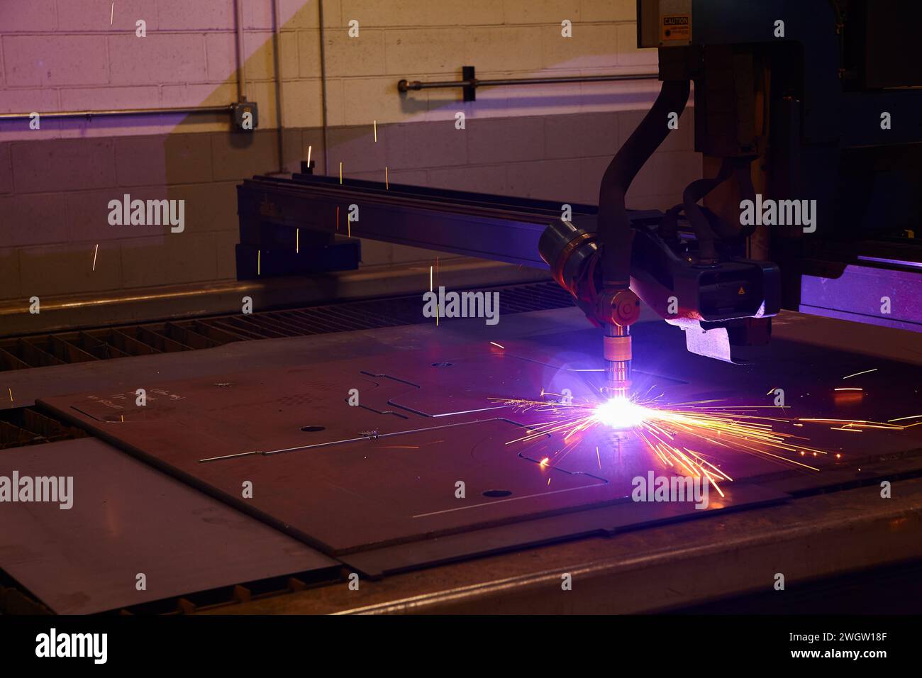 CNC Plasma Cutting Machine in Action, Industrial Spark Display Stock ...