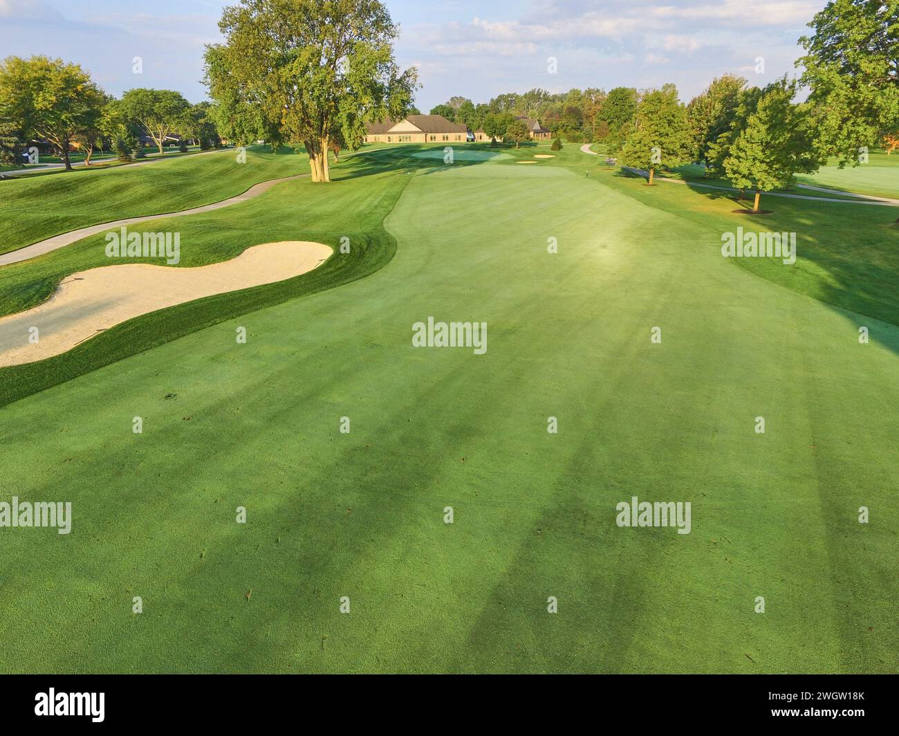 Aerial View of Serene Golf Course at Golden Hour, Indiana Stock Photo ...