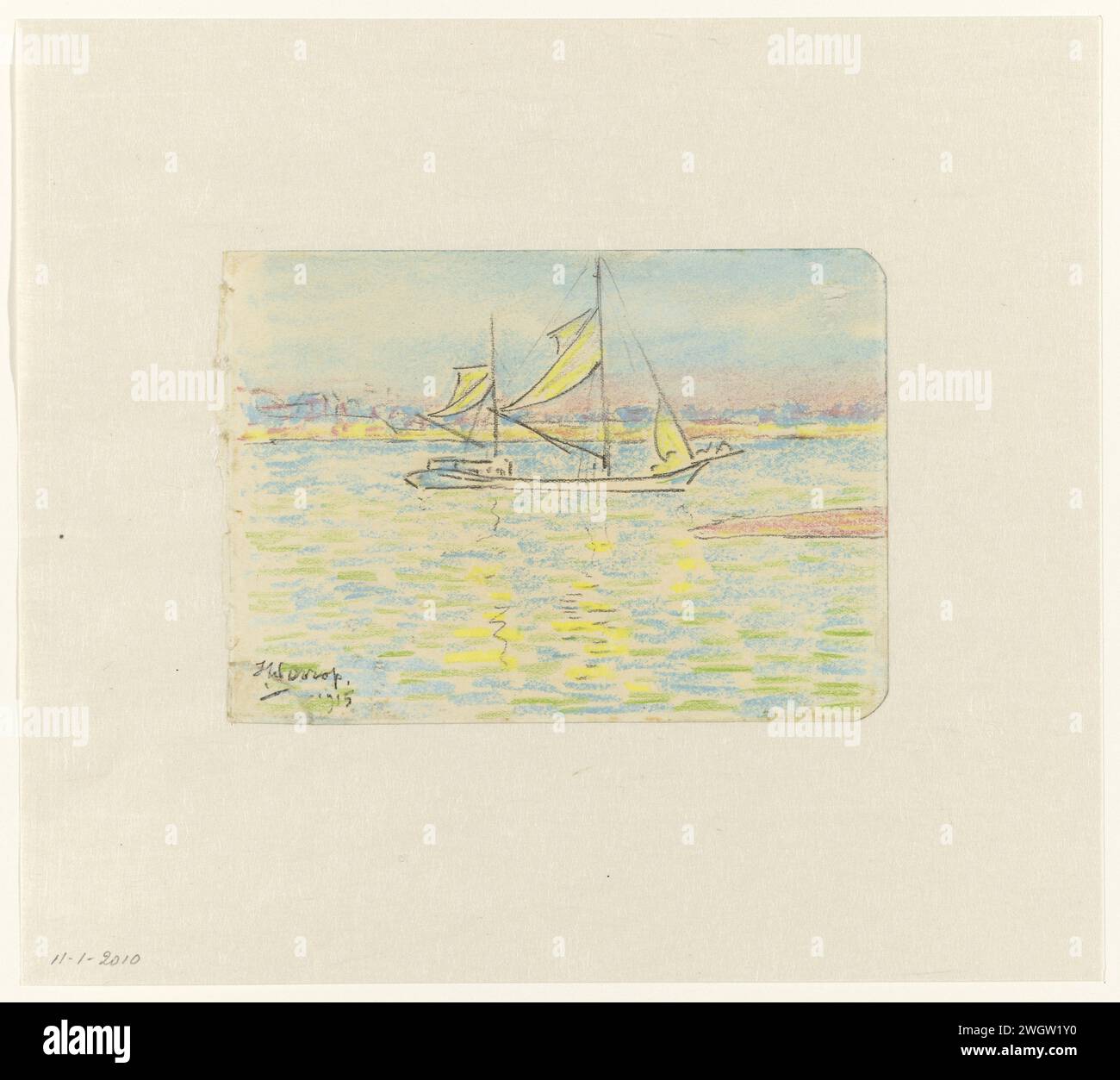 Twelveaster on the Zeeland waters, Jan Toorop, 1915 drawing paper ...