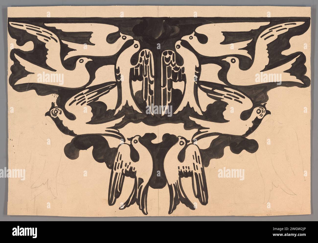 Design for War Timet with Ten pigeons, Carel Adolph Lion Cachet, 1874 ...