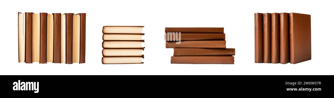 Book row, stack in hard cover set, isolated on white Stock Photo - Alamy