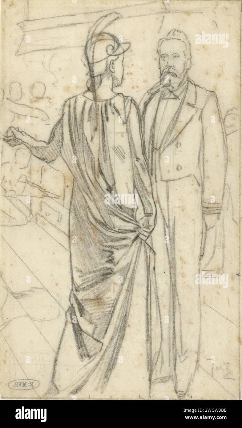 Standing man opposite a female figure, Johan Braakensiek, 1868 - 1940 ...