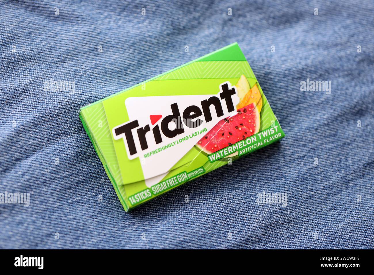 KYIV, UKRAINE - NOVEMBER 27, 2023 Trident chewing gum pack. Trident is ...
