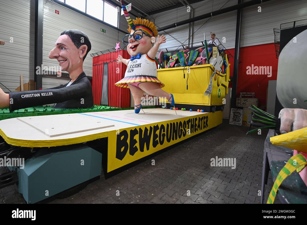 Cologne, Germany. 06th Feb, 2024. A motif float on the theme of physical education "movement ...