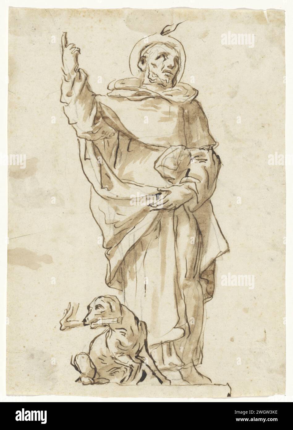 H. Dominicus, anonymous, 1700 - 1799 drawing The holy dominic stands ...