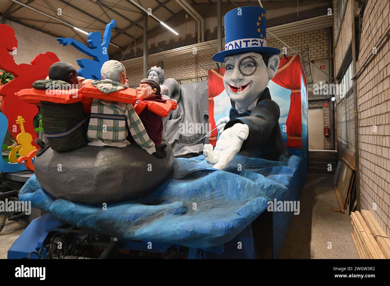 Cologne, Germany. 06th Feb, 2024. A Frontex and boat refugees motif ...