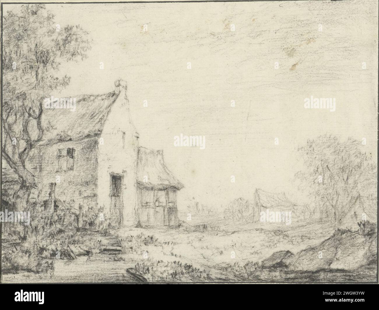 Hoeve on a ditch, Jacob van der Smissen, 1745 - 1813 drawing paper ...