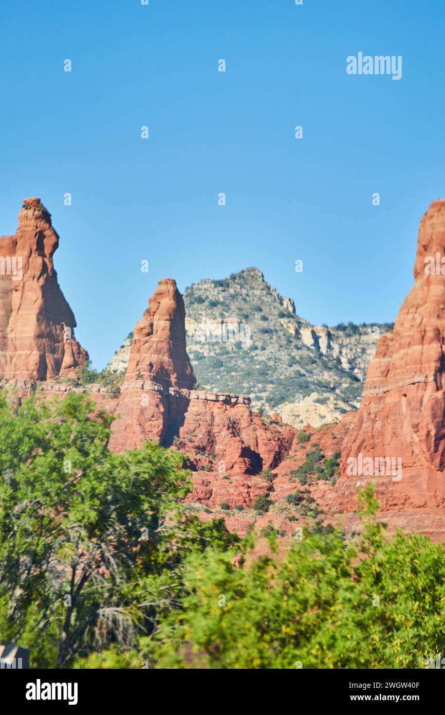 Sedona Red Rock Spires with Greenery, Clear Blue Sky Stock Photo - Alamy