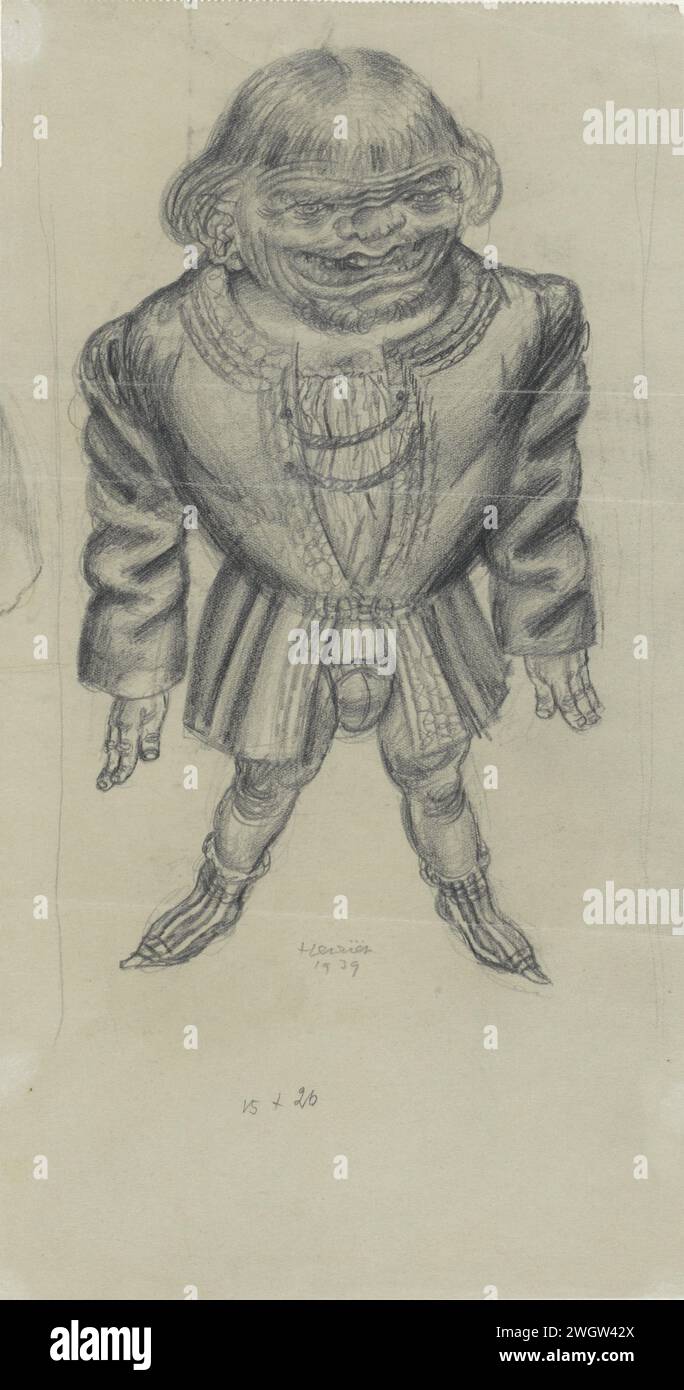Grandgousier standing and screaming, Henk Henriët, 1939 drawing paper ...
