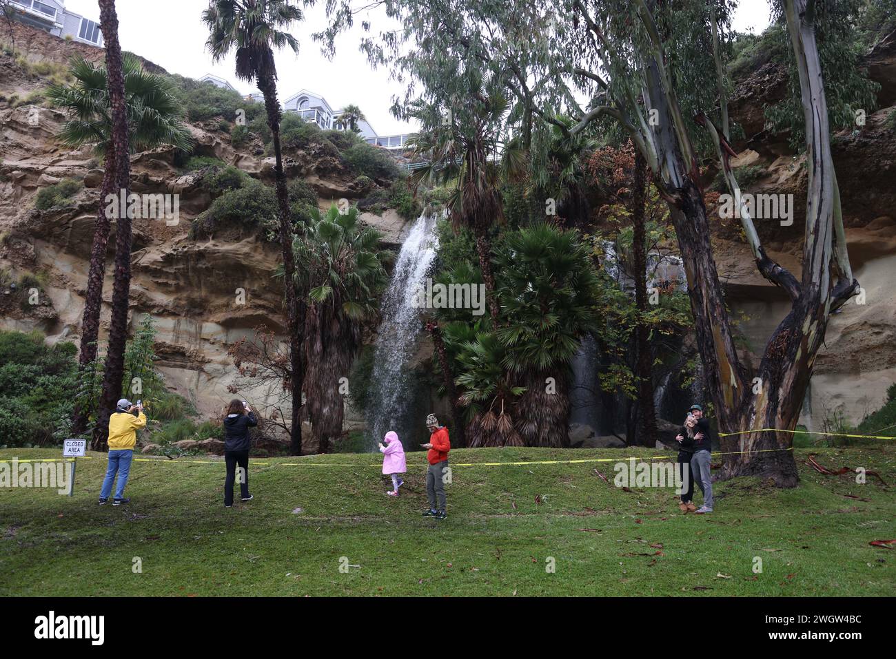 Dana Point, California, USA. 6th Feb, 2024. People watch a waterfall at ...