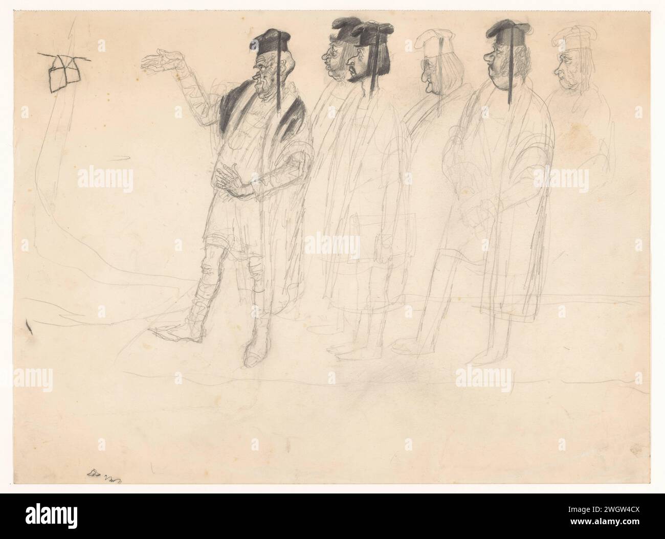 Six standing professors, c. 1936 - c. 1940 drawing paper. pencil ...