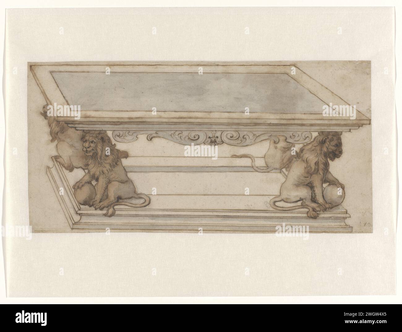 Drawing of a table, anonymous, c. 1650 drawing At the back is the ...