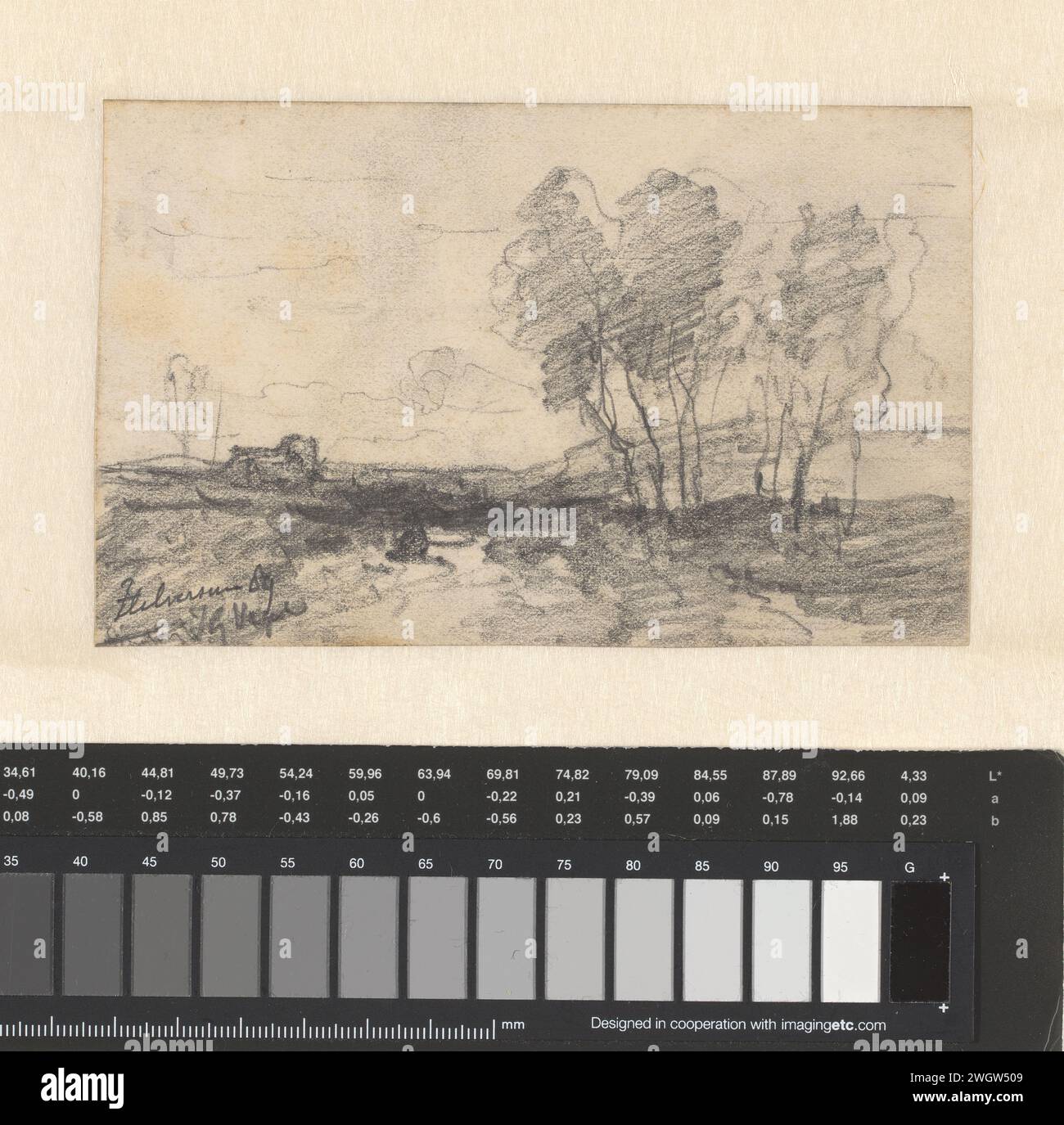 Landscape in Hilversum, Johannes Gijsbert Vogel, 1889 drawing paper ...