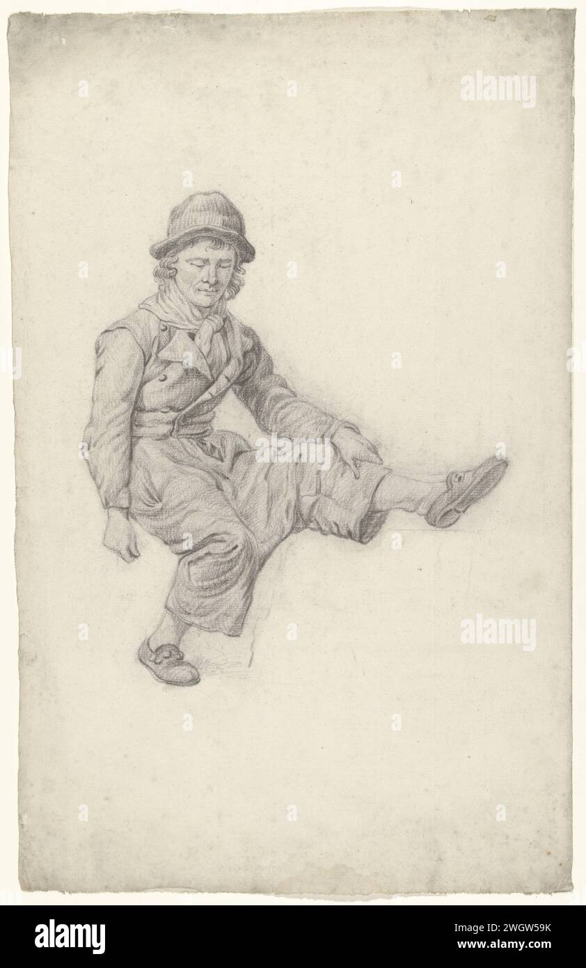 Sitting man with stretched leg, to the right, anonymous, 1700 - 1800 ...