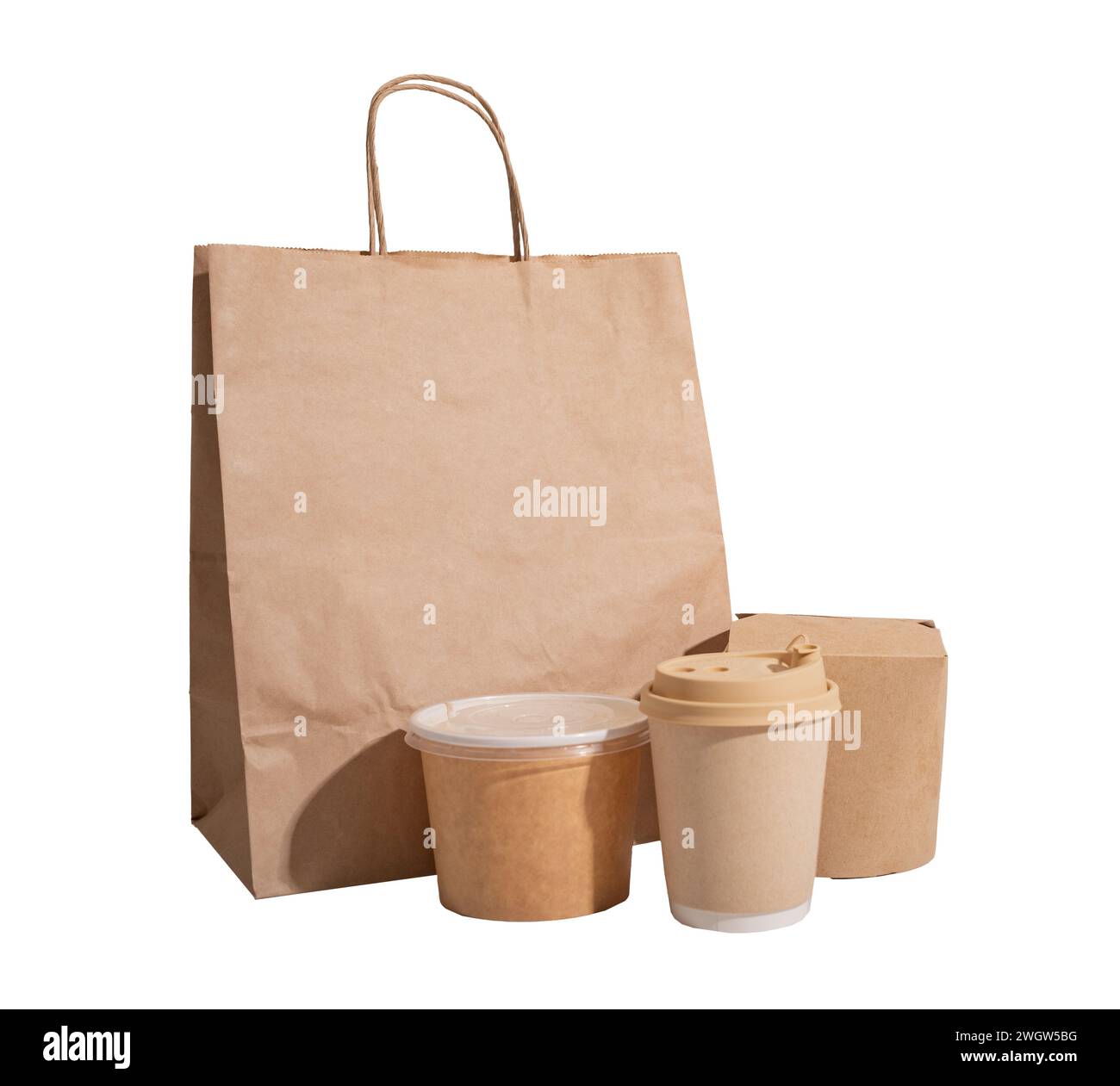 Food delivery package, kraft packs, bags, boxes, containers set ...