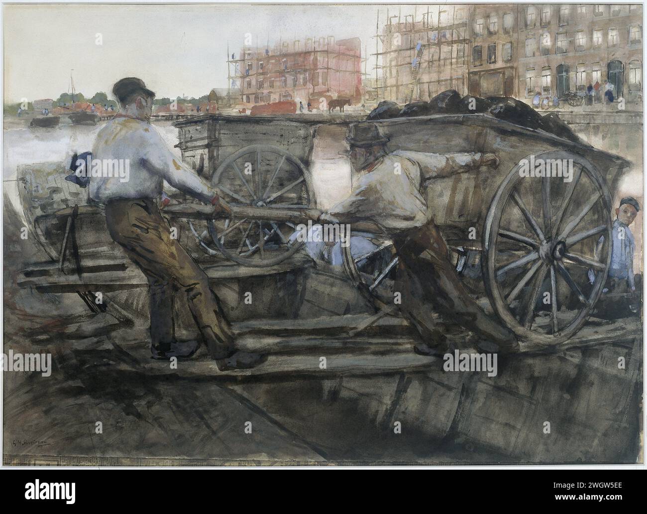 Laborers Pulling a Havily Laden Cart on Jacob van Lennepkade, Amsterdam ...