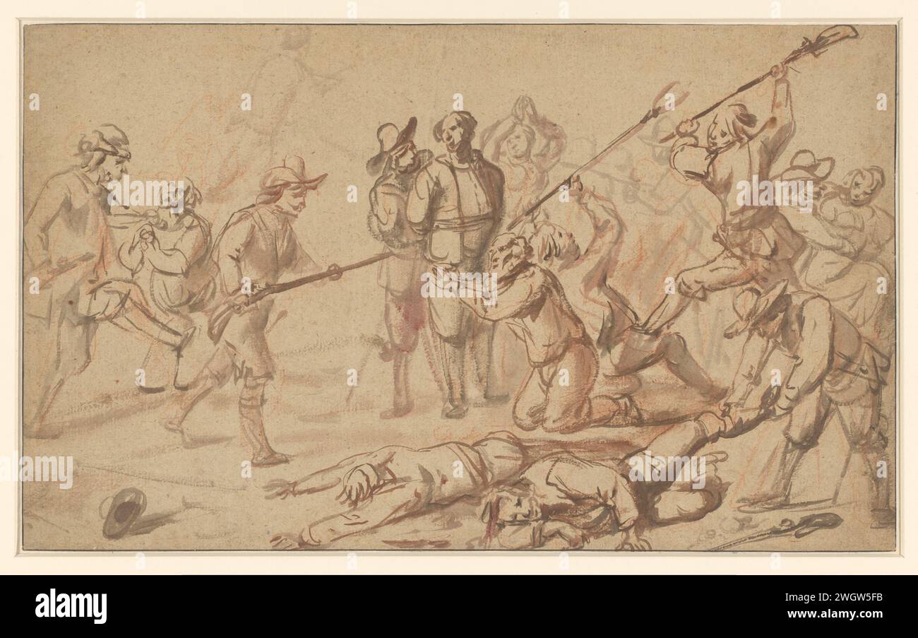 Robbery on farmers, Cornelis de Wael, 1602 - 1667 drawing Robbery on ...