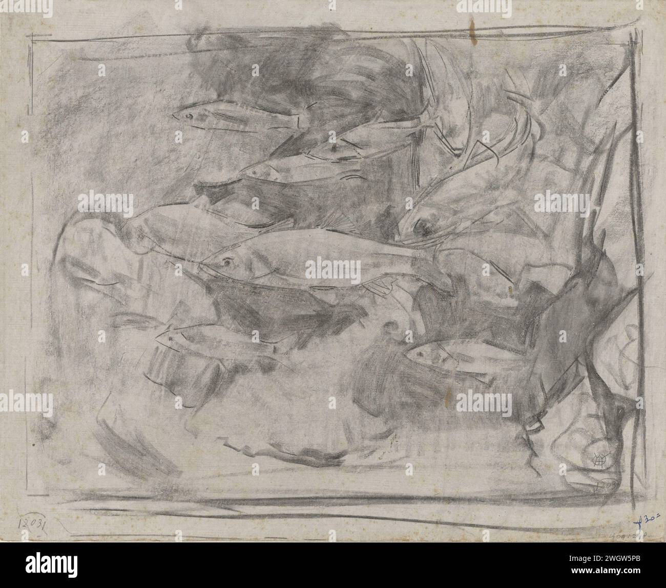 Swimming Fish, Gerrit Willem Dijsselhof, 1876 - 1924 drawing cardboard ...