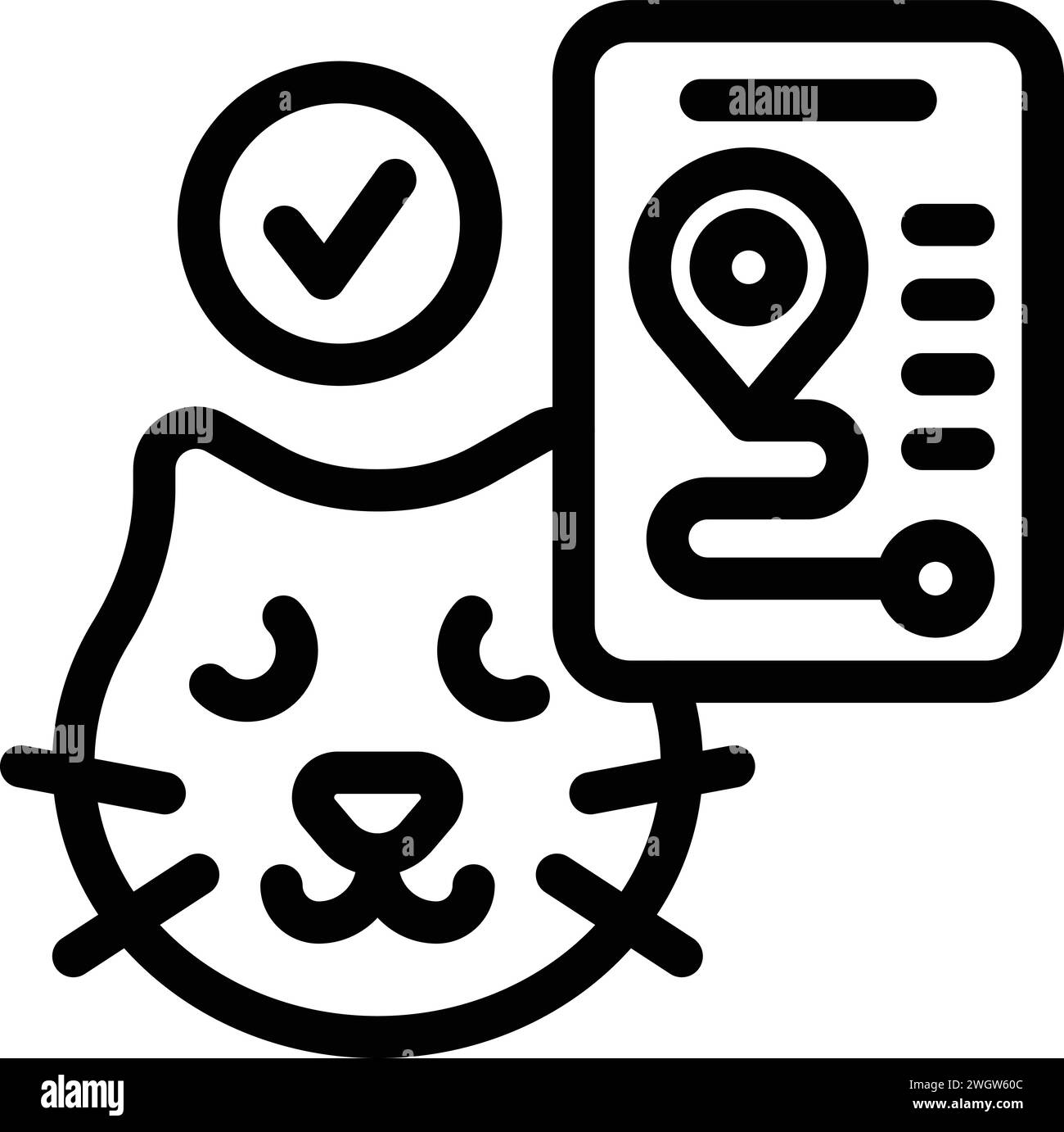Cat phone tracker icon outline vector. Online visual theme. Collar chip ...