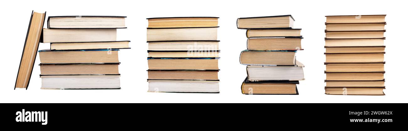 Paper books stacks set isolated on white background Stock Photo - Alamy