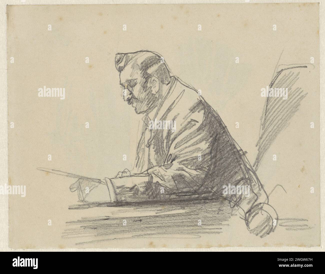 Seating reading man, Jac van Looij, 1865 - 1930 drawing paper. pencil ...